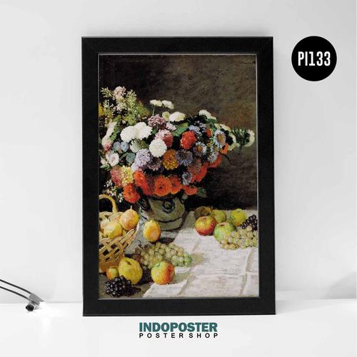 Jual Poster Lukisan Claude Monet Still Life with Flowers and Fru A2 ...