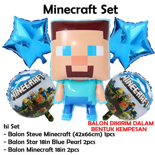 Jual Balon Foil Minecraft Bouquet Set / Balloon Steve Minecraft Set ...