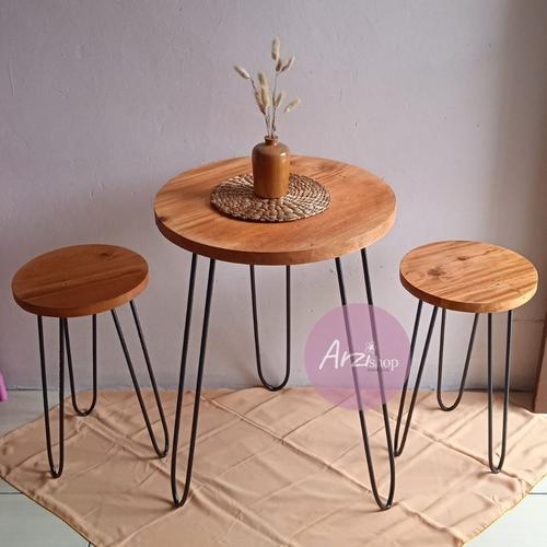 Jual 1Meja 2Kursi Kayu Besi/1set Meja Kursi teras/Meja Cafe/Kursi cafe ...