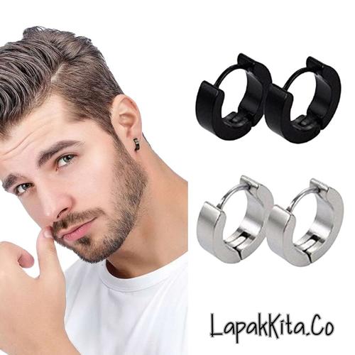 Promo Anting Pria Tindik Hitam Silver / Anting Titanium / Anting Tindik ...