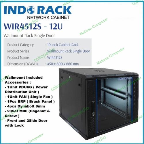 Jual INDORACK WIR4512S Wallmount 12U Rackmount Rack Server 450mm Glass ...
