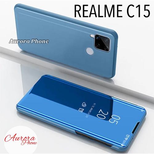 Jual Realme C15 Flip Case Clear View Cover Mirror Standing Smart C15 ...