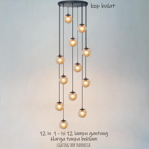 Jual Lampu gantung void tangga 10in1 12in1 model kaca bulat minimalis e27 - 10 Lampu, Kaca susu ...