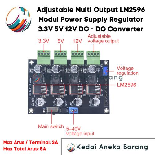 Jual Modul Multi Power Supply Regulator DC Converter LM2596 3.3V 5V 12V ...