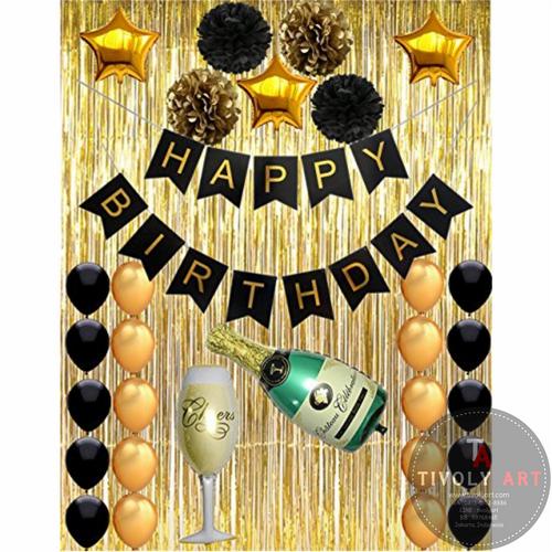 Jual Paket Dekorasi Happy Birthday Tema BLACK & GOLD 001 / Paket HBD ...