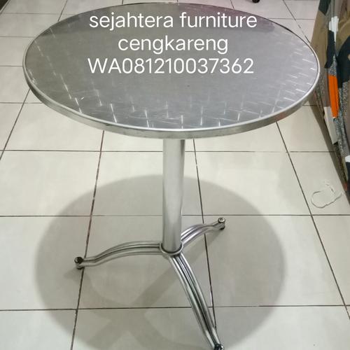 Jual meja aluminium stainless bulat kursi outdoor cafe foodcourt kantin ...