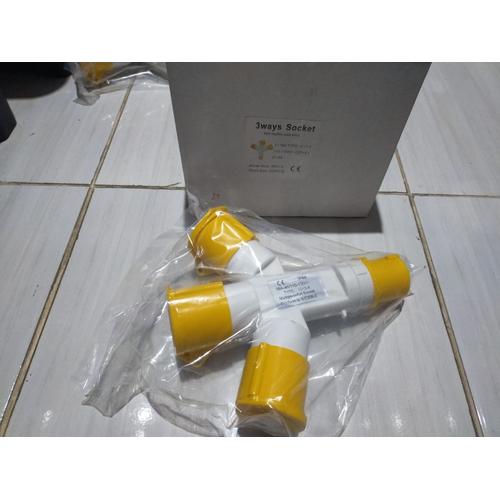 Jual Industrial Plug Socket 3 Cabang Kuning Multiple 16A-4h 110-130V ...