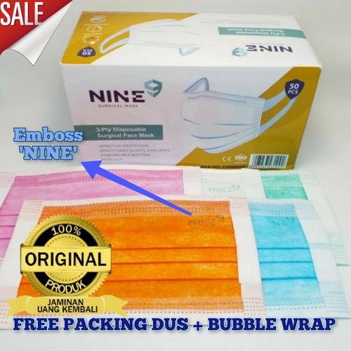 Jual NINE Masker Surgical Face Mask 3 Ply model Tali Lebar isi 50pcs ...