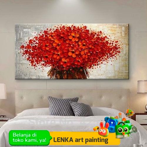 Promo lukisan bunga merah tekstur 150 x 80 cm - NO FRAME, 50 x 90 cm ...