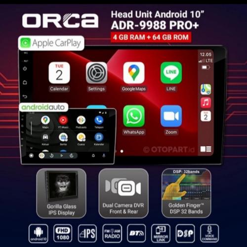Jual Head Unit Android Orca Pro Plus+DVR 10inch CarPlay Ram 4/64 GB ...