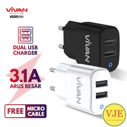 Jual VIVAN VP01 Charger Dual Output USB Quick Charging 3.1A with Cable ...