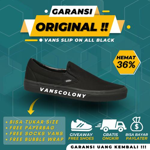 Jual Sepatu Vans Original 100% Slip On Classic All Black Garansi Ori ...