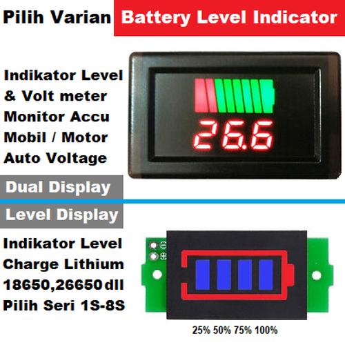 Jual Battery Charger Level Indicator Aki+Voltmeter /Indikator Baterai 18650 - Dual Display ...