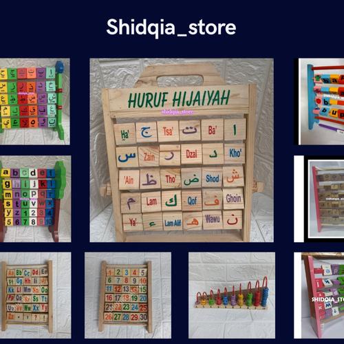 Jual Mainan Kayu Anak Wooden block Aneka Sempoa HURUF ABJAD ANGKA ...