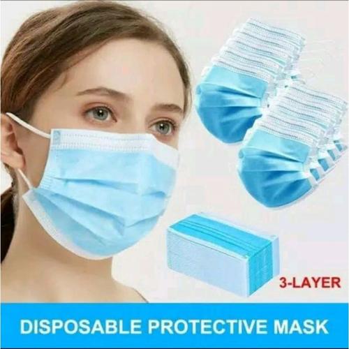 Jual masker 3 ply 50 pcs tebal biru earloop face mask medis kemenkes ...