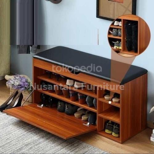 Promo Tempat Sepatu Kayu Jati Warna Natural Rak Sepatu Minimalis Kayu ...