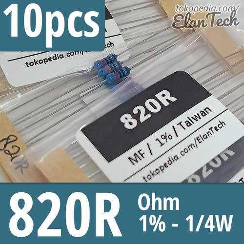 Jual Resistor 820R Taiwan 10pcs 1/4W 1% 820 Ohm 0.25W ElanTech ...