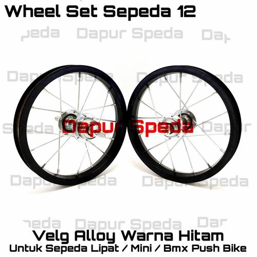 Jual velg sepeda 12 Alloy wheel set roda BMX mini lipat push bike hitam ...