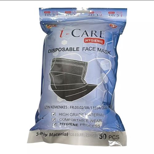 Jual Icare Black Edition earloop 3ply disposable mask Hitam Putih ...