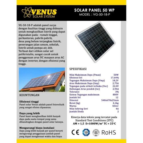 Jual SOLAR PANEL SOLAR CELL PANEL SURYA CMOS 50WP MONOCRYSTALLINE ...