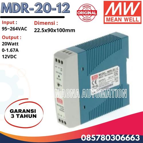 Jual MEAN WELL MDR-20-12 MDR-20-24 MEANWELL SWITCHING POWER SUPPLY DIN ...