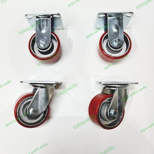 Jual Roda Pu Merah Heavy duty 4 inch (2Putar 2 Mati) - Jakarta Barat ...
