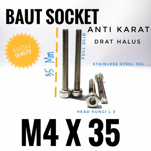 Jual Baut Socket 4mm x 35mm baut L M4 stainless 304 baut soket Anti ...