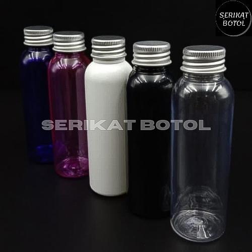 Jual BOTOL PLASTIK 100ML - TUTUP ULIR ALUMUNIUM SILVER - BOTOL ULIR ...