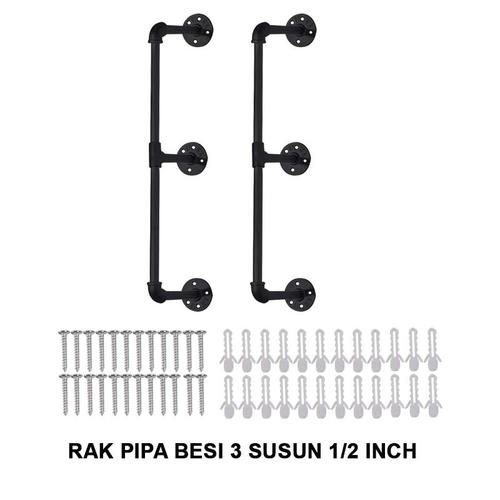 Jual EELIC RPB-3SUSUN Rak pipa besi flange 1/2 inch 3 susun - Hitam ...