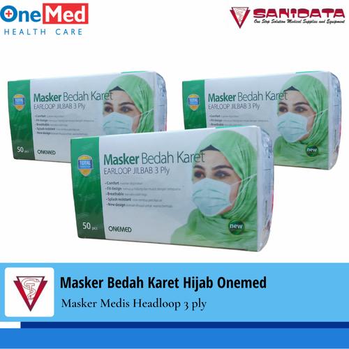 Jual Masker Bedah Karet Jilbab Onemed isi 50 surgical mask hijab medis ...