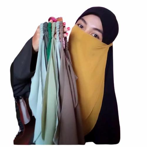 Promo Cadar Niqab 2 layer Tali Karet Tanpa Jahitan bawah Mata Diamond Crepe - navy - Jakarta ...