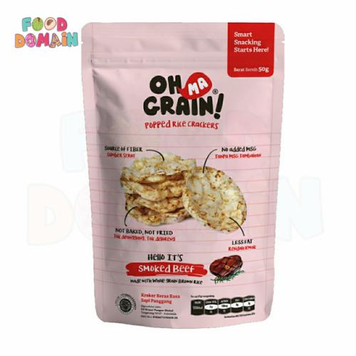 Jual Oh Ma Grain Smoked Beef Popped Organic Rice Crackers 50g No MSG ...