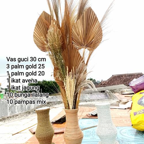 Jual bunga kering aesthetic buket + vas sudut ruangan tinggi 135 cm ...