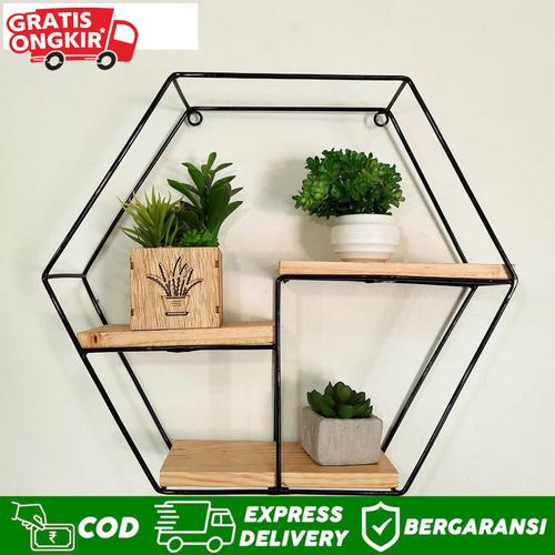 Jual RAK DINDING RAK MINIMALIS RAK GANTUNG BESI HEXAGONAL - Hanya Papan ...