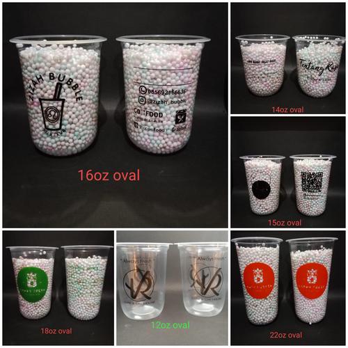 Jual custom cup plastik oval,cetak logo12oz 14oz 15oz 16oz 18oz 22oz ...