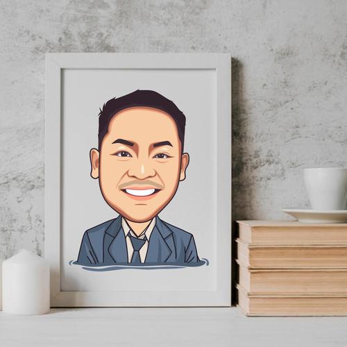 Jual Hadiah / CETAK+DESIGN+FRAME MINIMALIS 21X30cm 1 WAJAH Karikatur ...