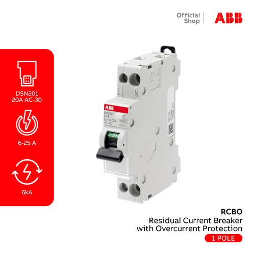 Jual ABB RCBO Slim 2Pole 20A 30mA DSN201 AC-20 / 0.03 2CSR255050R1204 ...