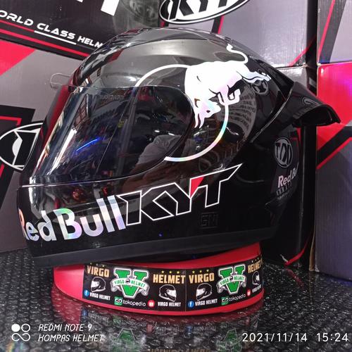 Jual HELM KYT R10 SOLID BLACK GLOSSY PAKET GANTENG STIKER RED BULL ...