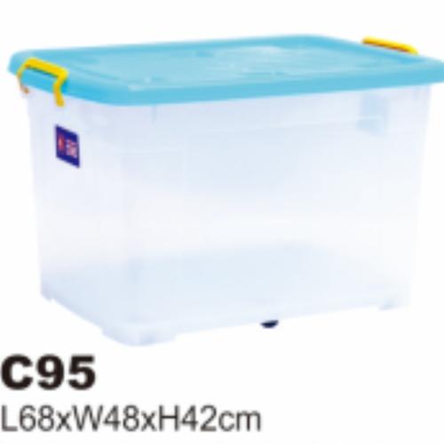 Jual box container plastik 95 liter/box beroda/box bertutup/box bening ...