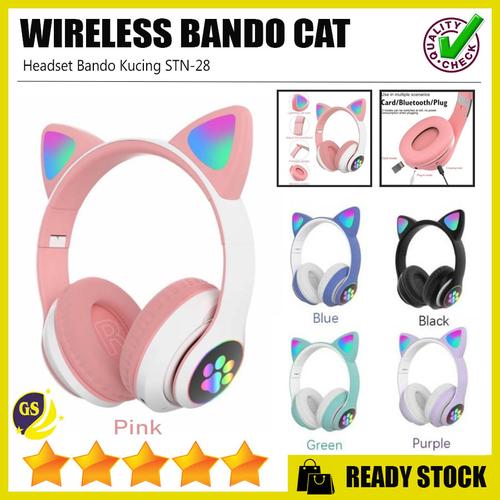 Jual Headset Bluetooth Bando Ear Cat LED Tipe STN-28 Wireless 28 Bando ...
