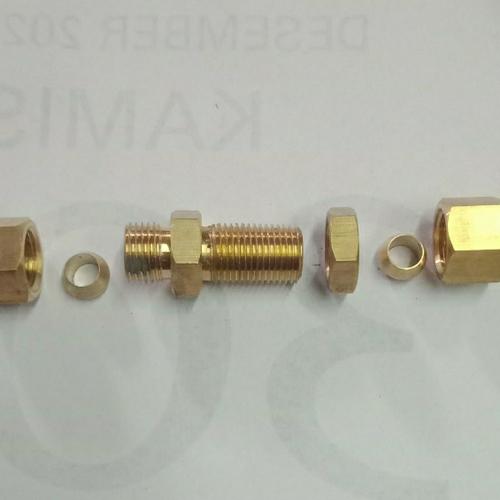 Jual union bulkhead kuningan OD 1/4 inch (6.35mm x 1/4 (6.35mm) brass ...