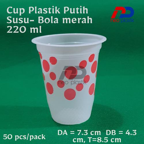 Jual Cup Gelas Plastik Putih Susu Bola Merah 220 ml - 50 pcs - Kota ...