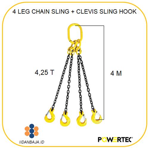 Jual 4 LEG CHAIN SLING + CLEVIS SLING HOOK 4,25 TON X 4 M (RANTAI 4 ...