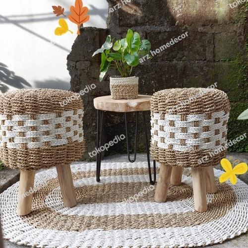 Jual stool anyaman / kursi anyaman unik / kursi teras anyaman - Putih ...