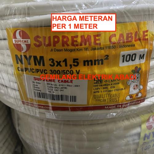 Jual KABEL LISTRIK TUNGGAL SUPREME NYM 3x1.5 METERAN PERMETER METER 3x1,5 - Jakarta Pusat ...