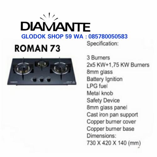 Jual KOMPOR TANAM DIAMANTE ROMAN 73 BUILT-IN 3 BURNER GAS LPG GLASS NEW ...