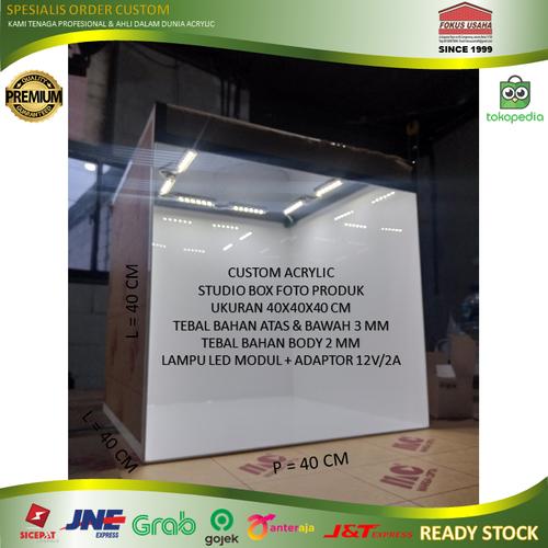 Jual CUSTOM ACRYLIC STUDIO BOX FOTO PRODUK 40X40X40 CM - PLUS LAMPU LED ...