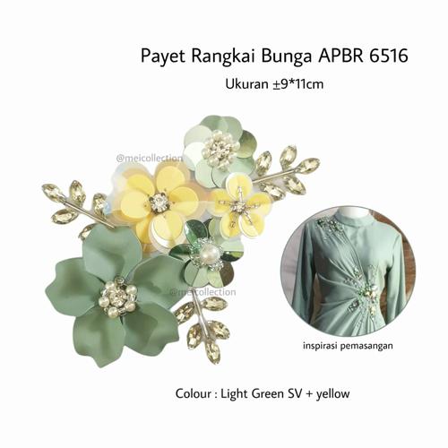 Jual payet rangkai bunga 3d APBR 6516 Light green yellow pinggang dada ...