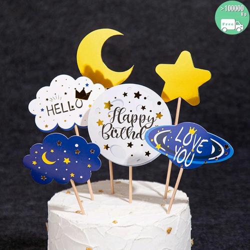 Jual cake topper luar angkasa / cake topper bulan bintang langit ...