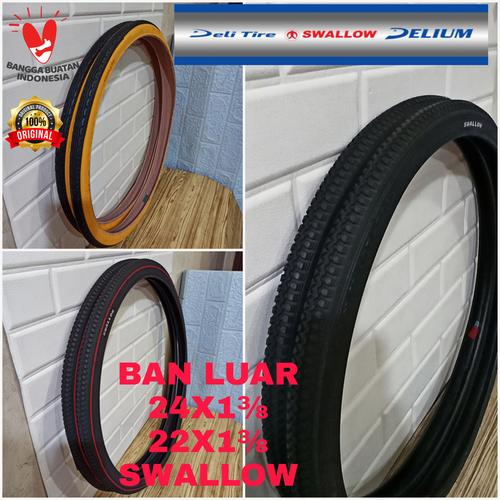 Jual BAN LUAR SEPEDA 22 24 X 1 3/8 24X1 3/8 22X1 3/8 SWALLOW DELI TIRE - HITAM POLOS, 24X1⅜ ...